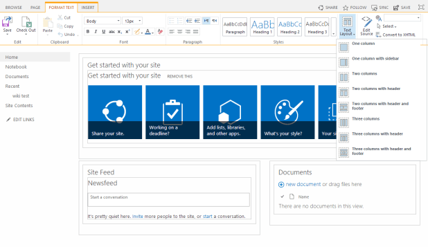 SharePoint page types: text layouts « Hannah's SharePoint